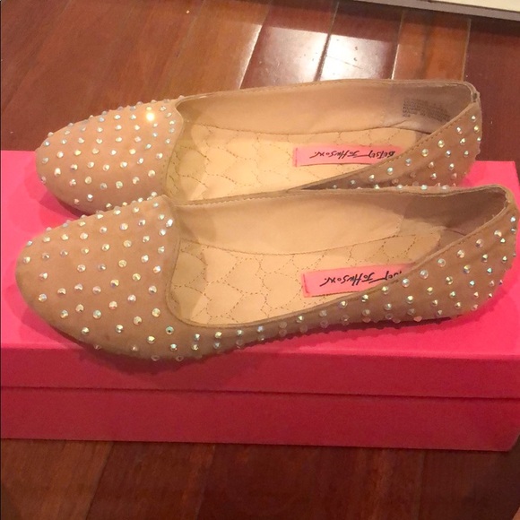 Betsey Johnson | Shoes | Betsy Johnson Suede Flats In Nude With Crystals | Poshmark